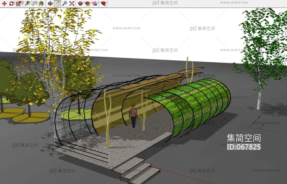 现代异形景观长廊廊架白杨树 【集简空间】3d模型su模型贴图草图模型「免费下载每日更新」