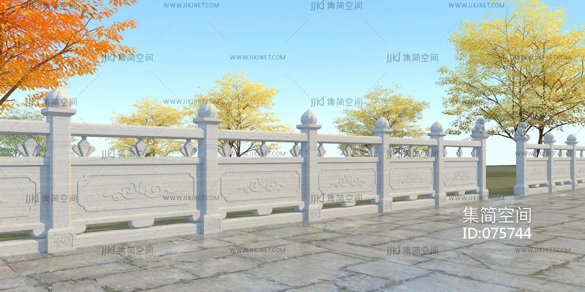 中式石材,玉石,栏杆扶手,护栏,绿植,树 【集简空间】3d模型su模型贴图草图模型「免费下载每日更新」