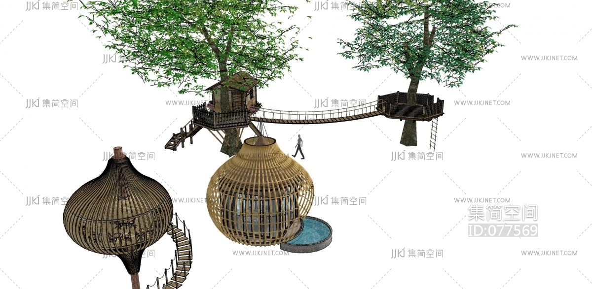 53现代风格艺术风格树屋建筑 鸟笼度假小屋 民宿景观 小木屋 度假村 鸟笼餐厅咖啡厅 鸟笼藤编休闲空间 【集简空间】3d模型su模型贴图
