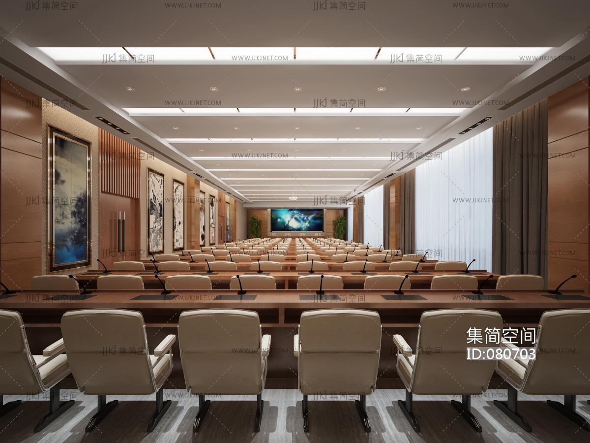 新中式现代大会议室， 【集简空间】3d模型su模型贴图草图模型「免费下载每日更新」