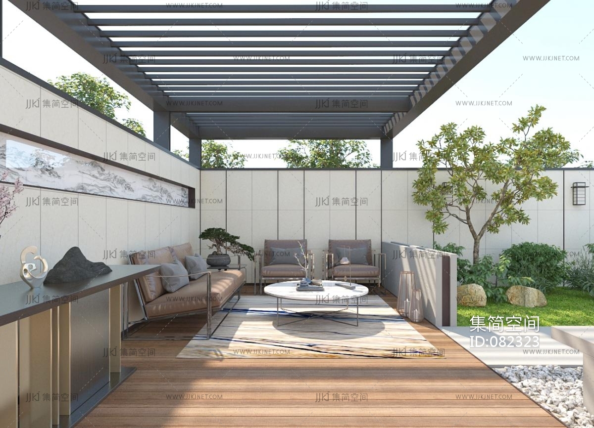 庭院阳台景观,廊架凉亭植物树 【集简空间】3d模型su模型贴图草图模型「免费下载每日更新」