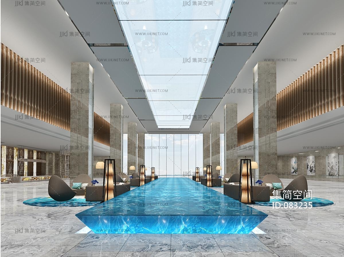 现代新中式酒店大堂,大堂吧,休闲区 【集简空间】3d模型su模型贴图草图模型「免费下载每日更新」