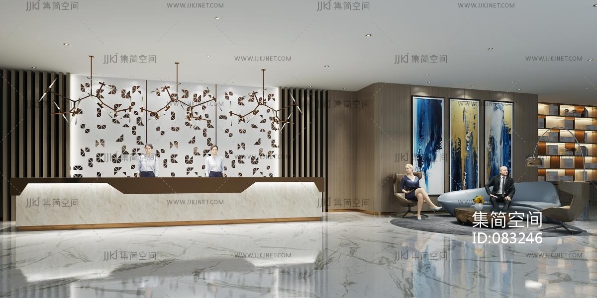 现代酒店会所大堂前台,前厅服务台, 【集简空间】3d模型su模型贴图草图模型「免费下载每日更新」