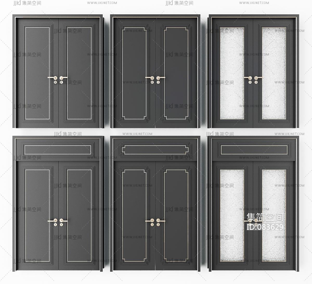 中式简欧式玻璃双开门,门把手 【集简空间】3d模型su模型贴图草图模型「免费下载每日更新」
