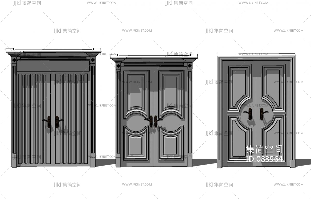 现代欧式别墅大门,入户门。木门铜门 【集简空间】3d模型su模型贴图草图模型「免费下载每日更新」