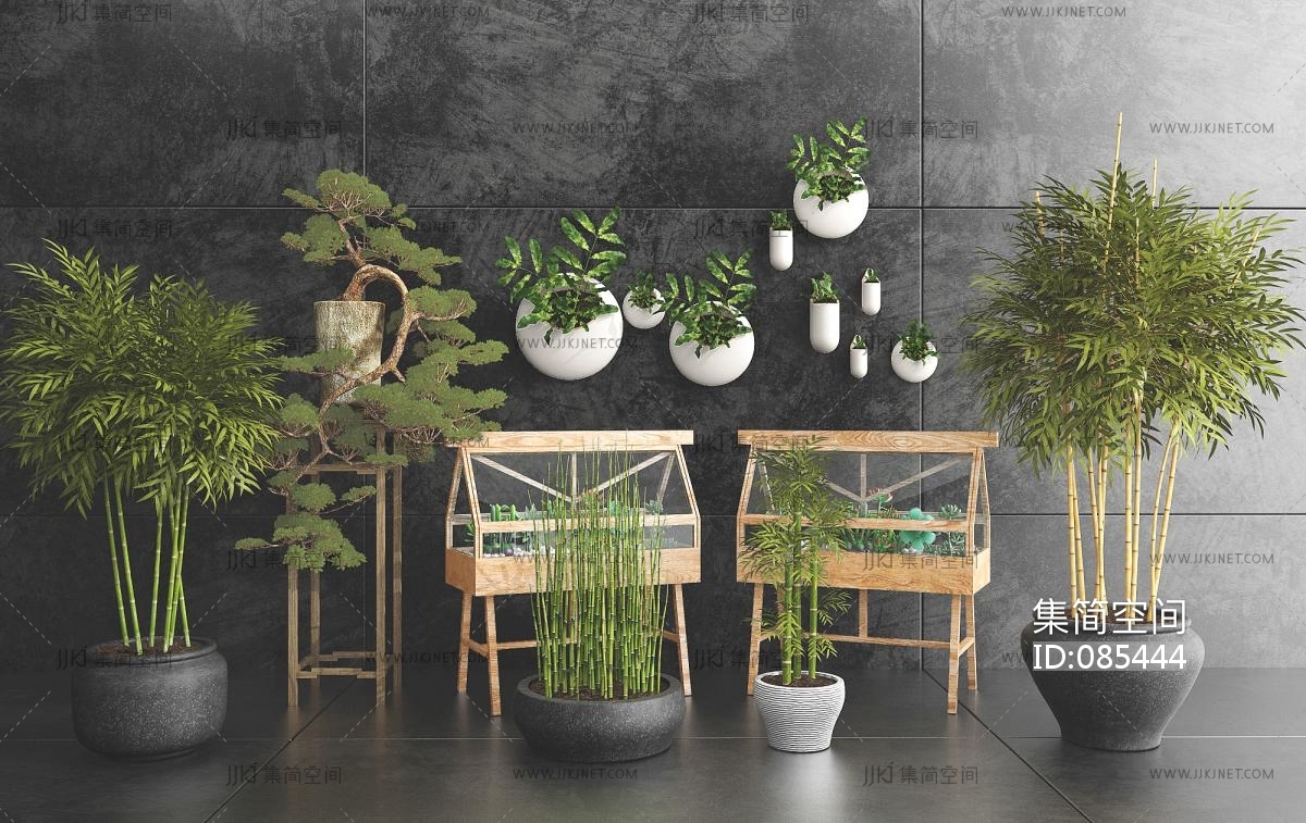 现代绿植竹子盆栽,竹子阳台植物花架,吊装植物 【集简空间】3d模型su模型贴图草图模型「免费下载每日更新」