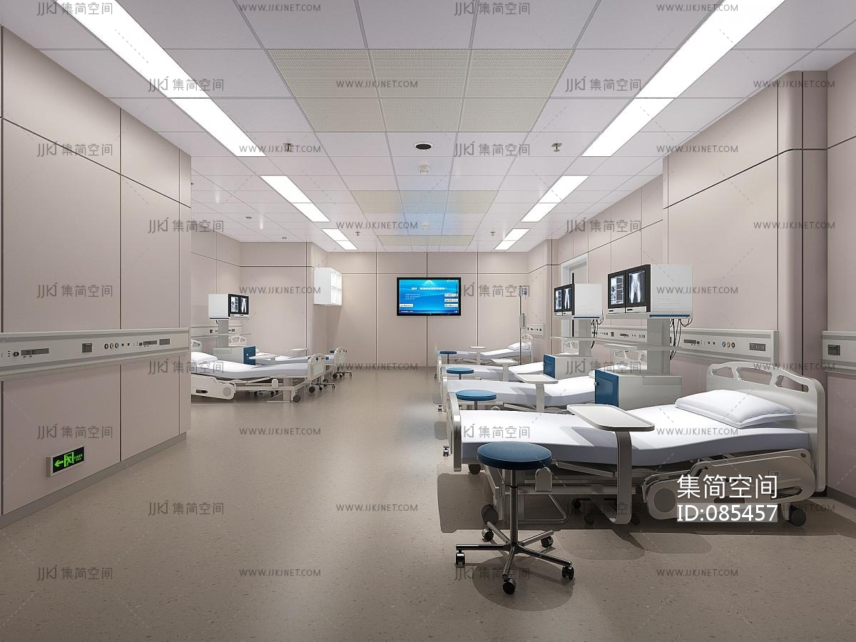 现代医院病房，病床医疗设备带， 【集简空间】3d模型su模型贴图草图模型「免费下载每日更新」