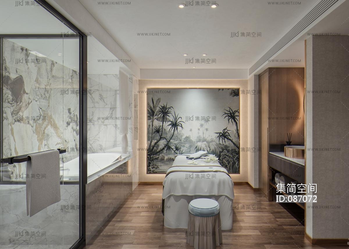新中式美容院spa包间按摩房,按摩床, 【集简空间】3d模型su模型贴图草图模型「免费下载每日更新」