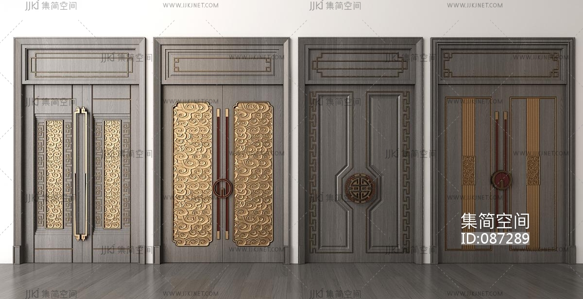 新中式双开门大门,云纹祥云造型雕刻 【集简空间】3d模型su模型贴图草图模型「免费下载每日更新」