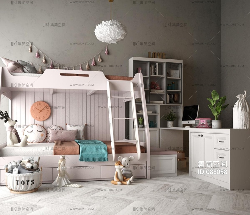 Z20-0716现代儿童高低床，上下床，上下铺 3d模型下载 -【集简空间】「每日更新」