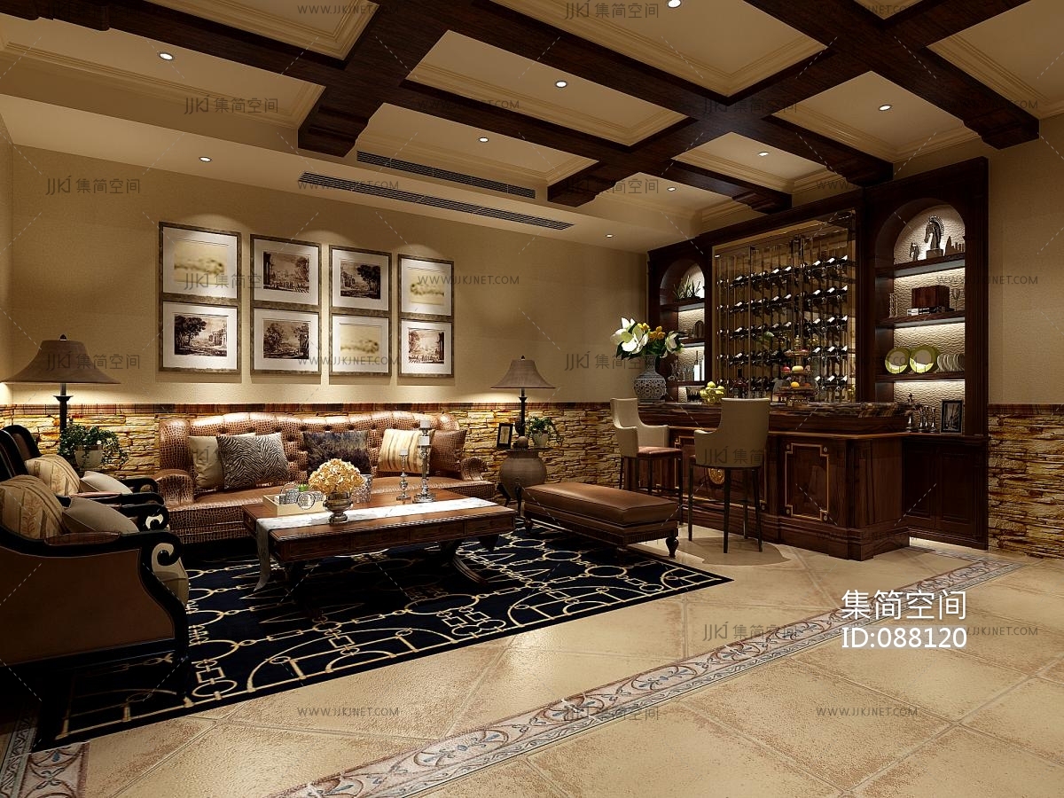 美式地下娱乐雪茄吧，沙发酒柜 【集简空间】3d模型su模型贴图草图模型「免费下载每日更新」