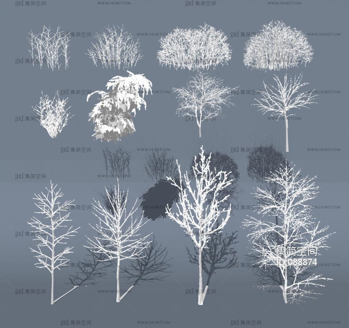 现代树,雪景冬季植物树 【集简空间】3d模型su模型贴图草图模型「免费下载每日更新」