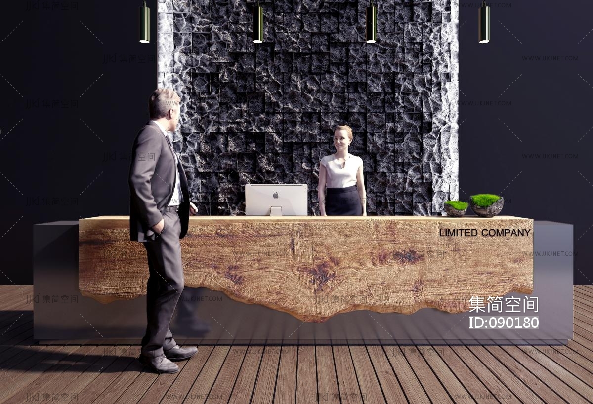 新中式酒店会所接待台3d模型下载-【集简空间】「每日更新」