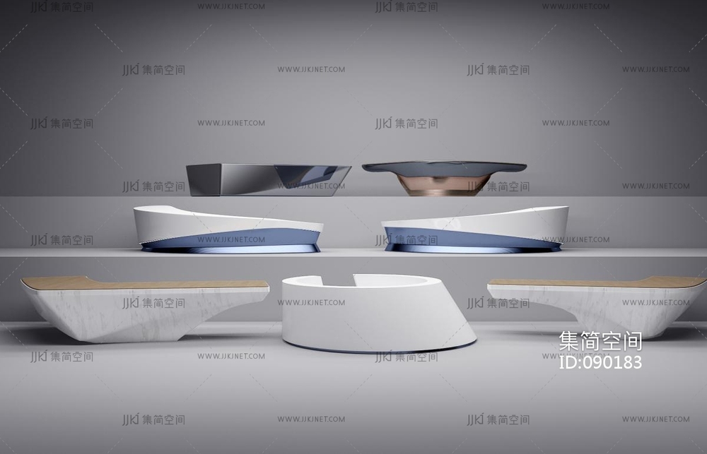 现代异形接待台,服务台,前台3d模型下载 【集简空间】「每日更新」