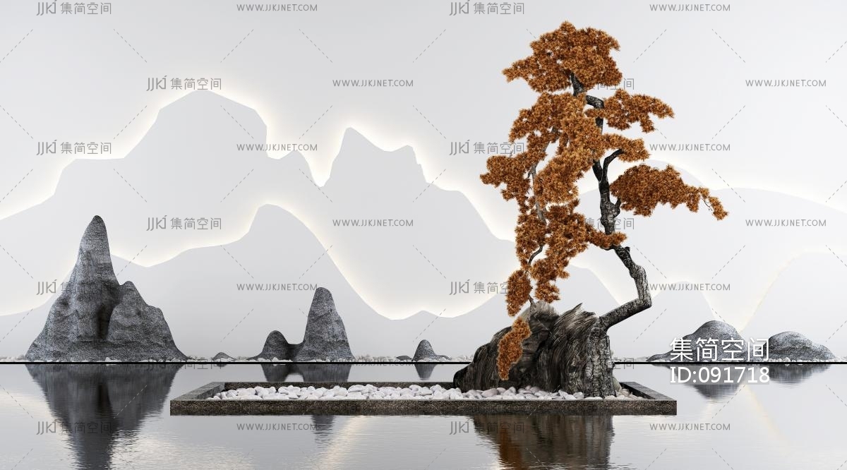 新中式松树景观小品 【集简空间】3d模型su模型贴图草图模型「免费下载每日更新」