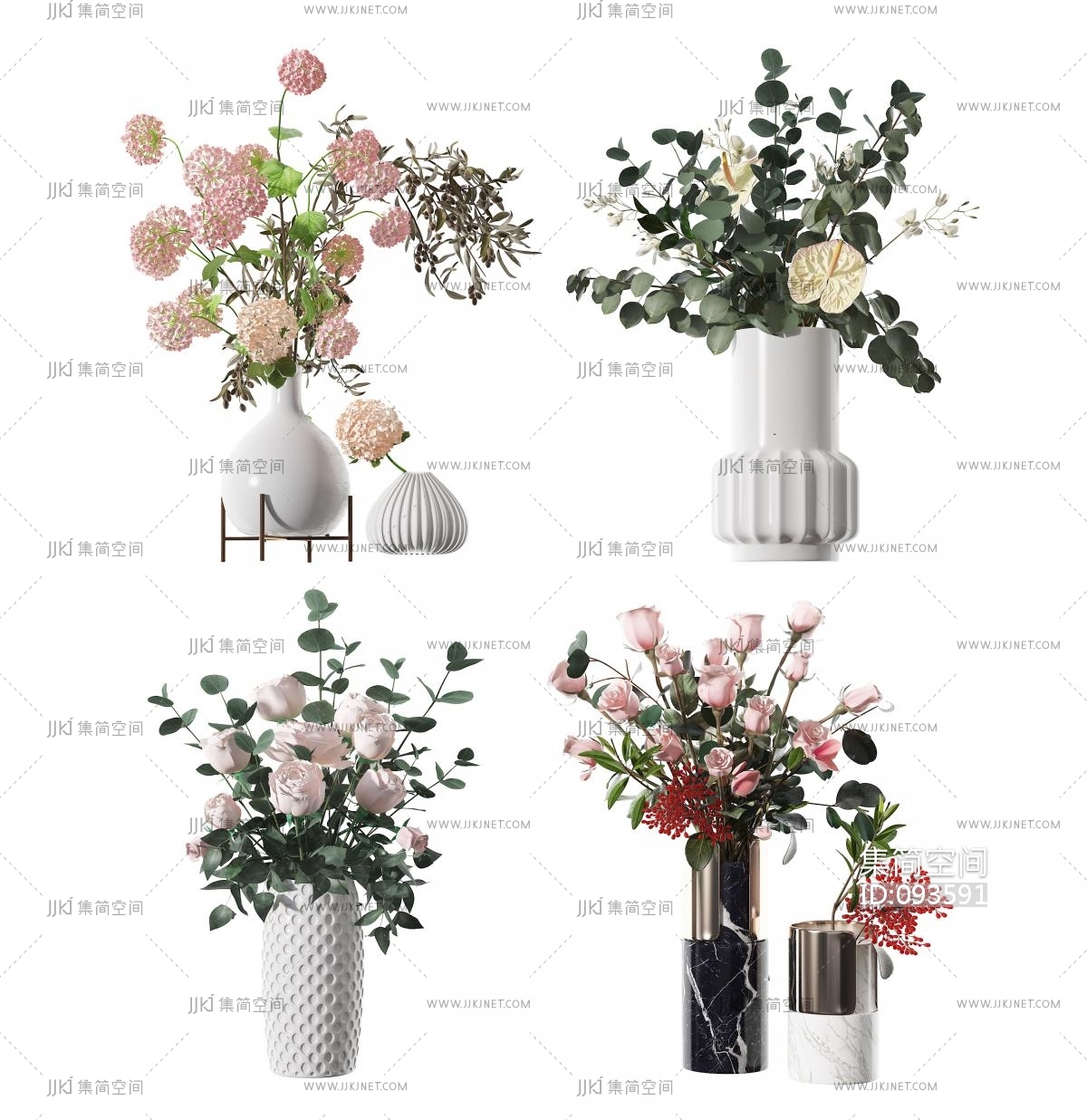 现代牡丹花,玫瑰花花艺 【集简空间】3d模型su模型贴图草图模型「免费下载每日更新」