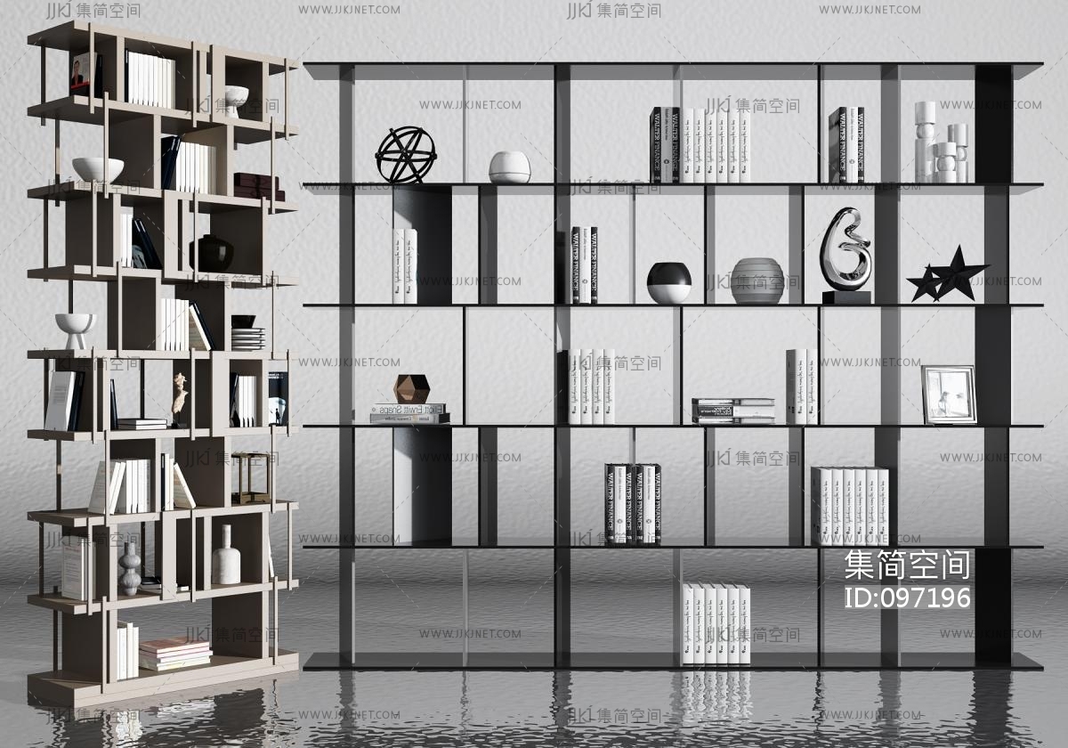 现代简约书架,3d模型下载-【集简空间】「每日更新」