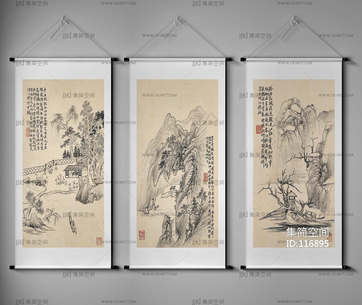 新中式卷轴画山水字画装饰画挂画 2su草图模型下载 【集简空间】「每日更新」