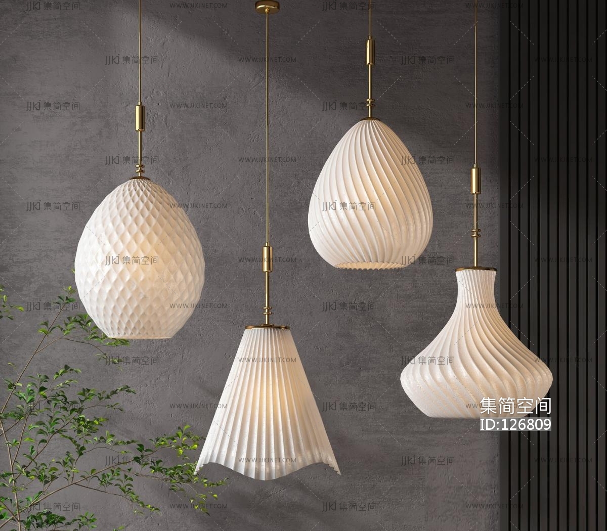 现代艺术吊灯灯笼su草图模型下载-【集简空间】「每日更新」