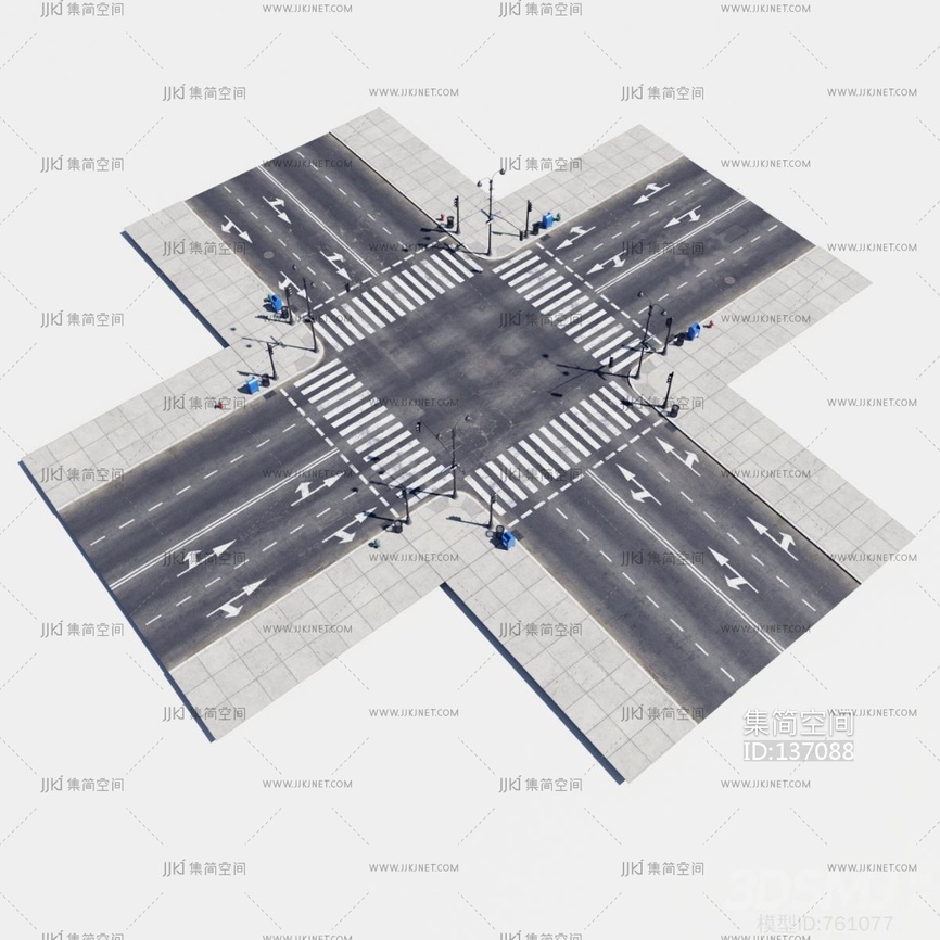 现代十字路口，马路红绿灯，信号灯 3d模型下载 【集简空间】「每日更新」